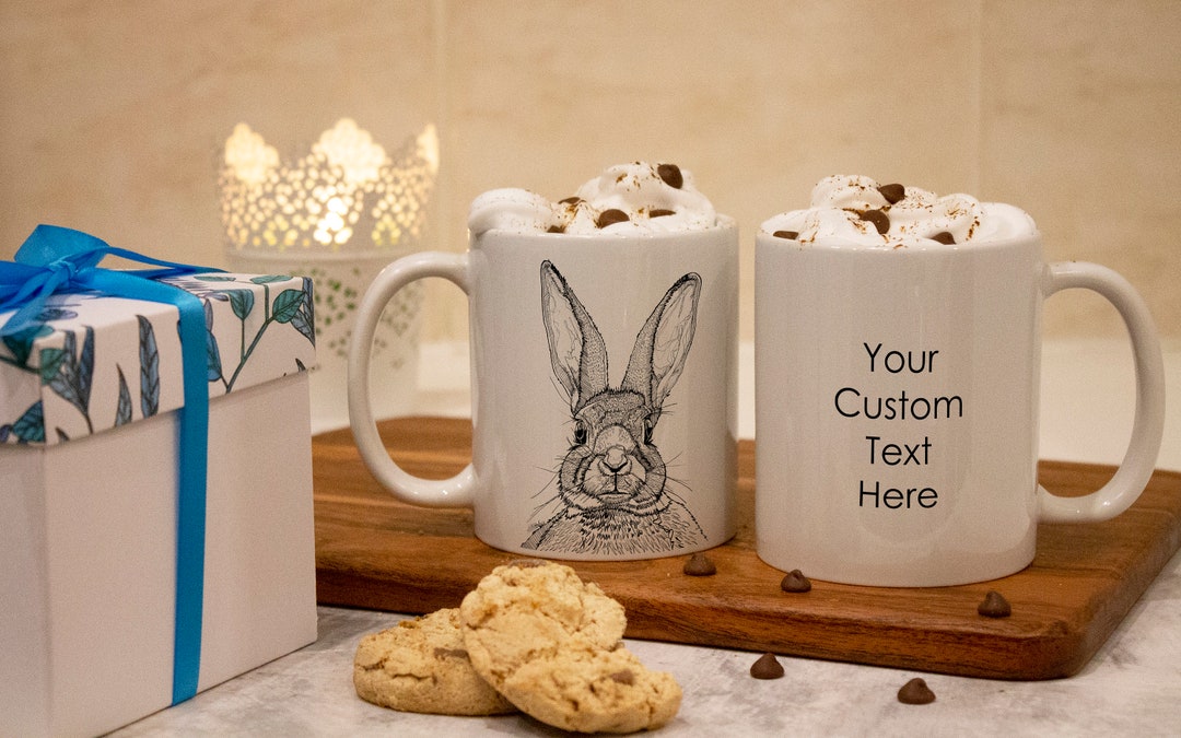 Rabbit Mug, Bunny Illustration Mug, Hare Line Drawing, Cute Ceramic Mug ...