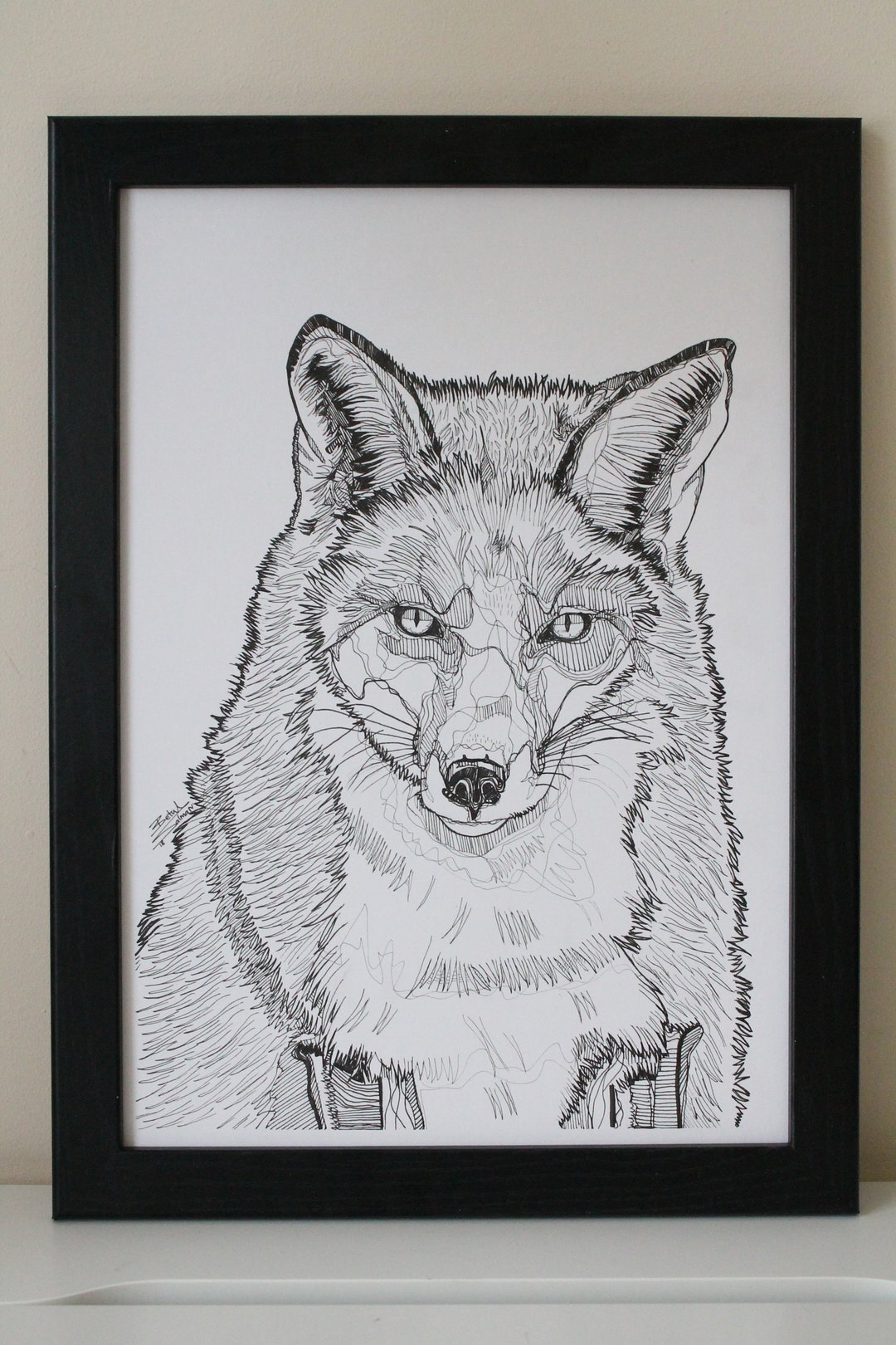 Original Fox Line Drawing, Black Pen Drawing, Fine Liners, Wall Decor ...
