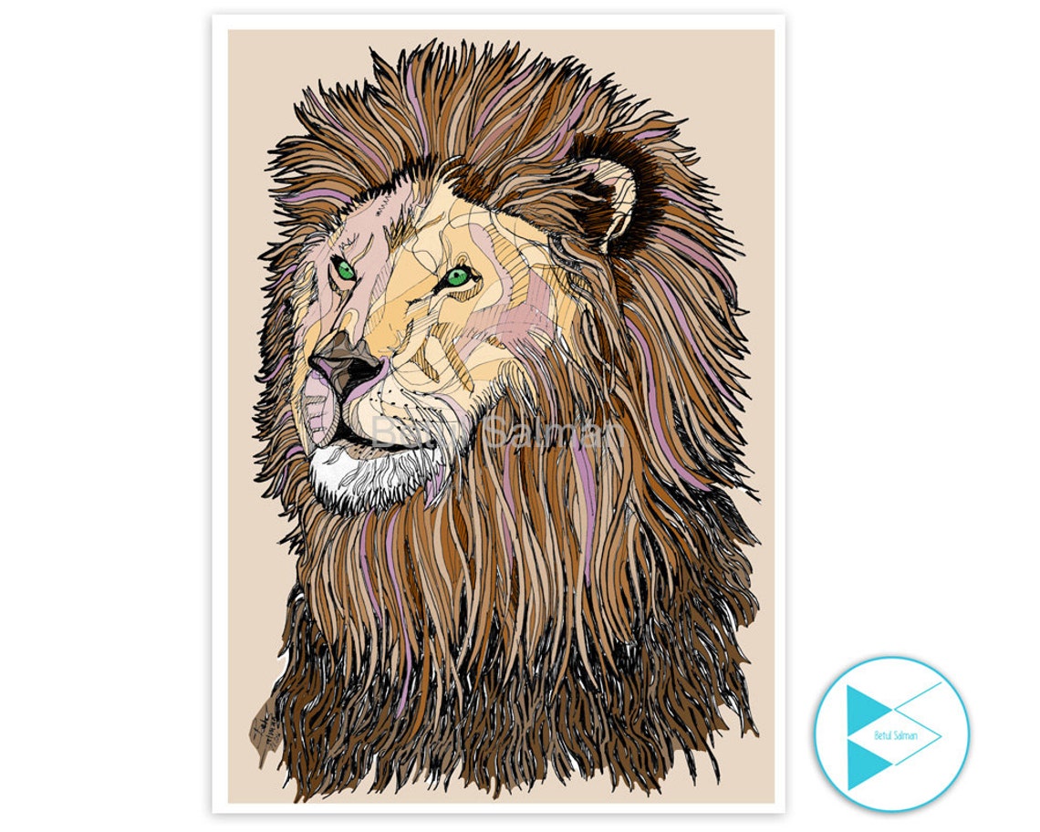 Coloured Abstract Lion Line Drawing // Limited Signed Print // - Etsy UK