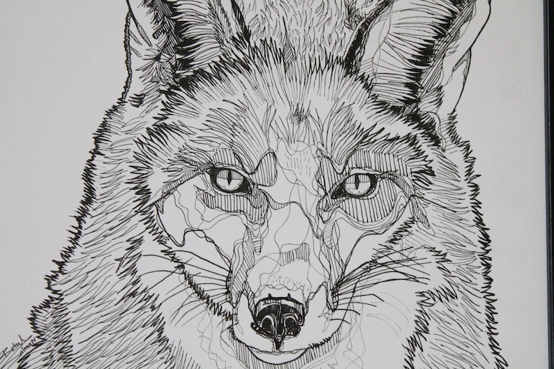 Original Fox Line Drawing, Black Pen Drawing, Fine Liners, Wall Decor ...
