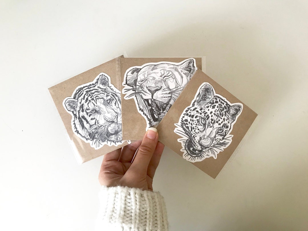 Pack of Three Wild Cat Heads, Sticker Pack , Laptop Decal, Lion Sticker ...