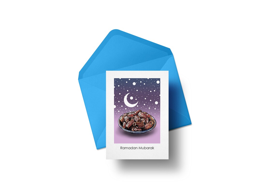 Ramadan Mubarak Greeting Card, Dates Illustration, Date Card, Purple ...