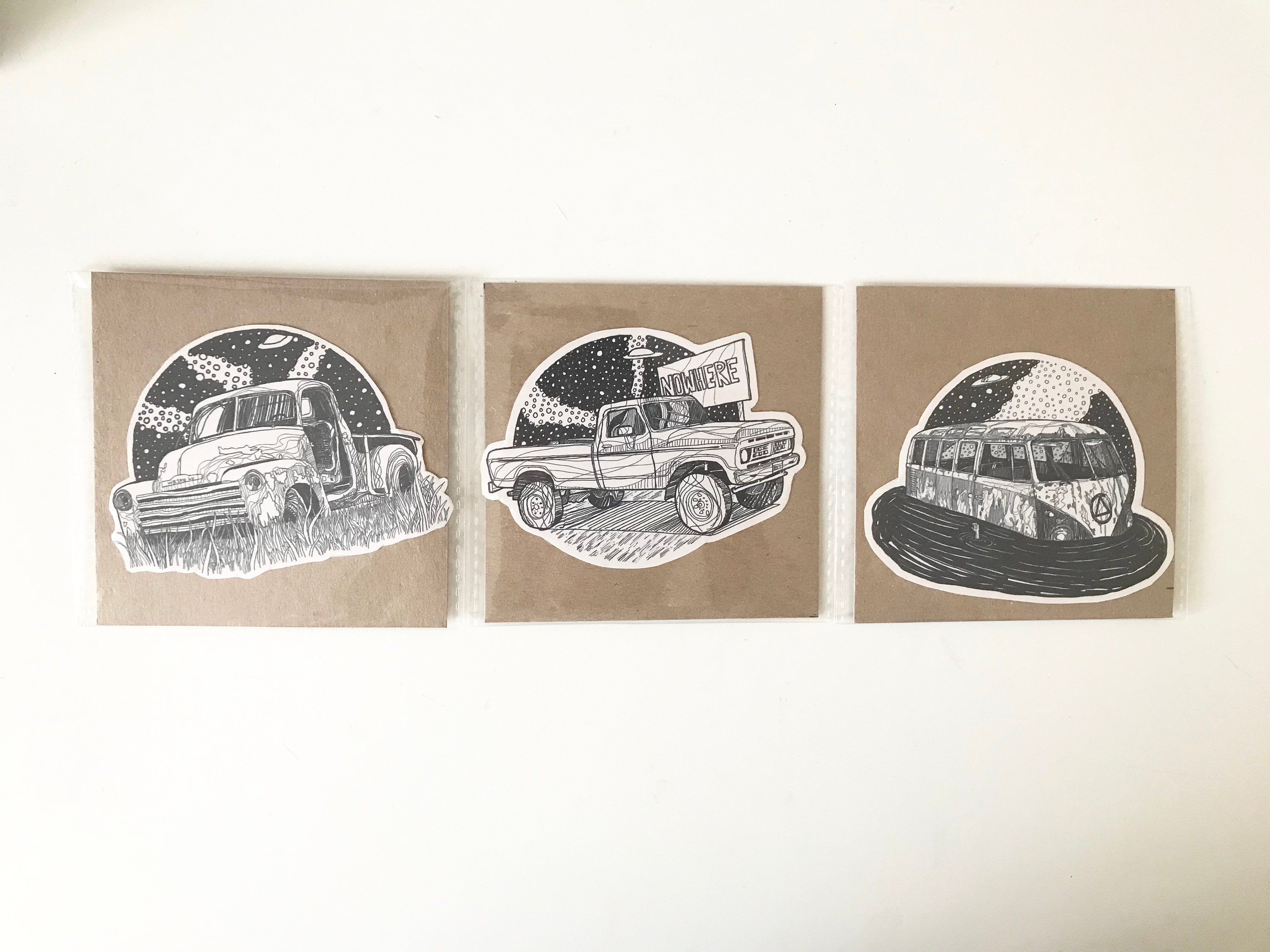 Pack of Three Cars Stickers, Laptop Decal, Car Illustration, Line ...
