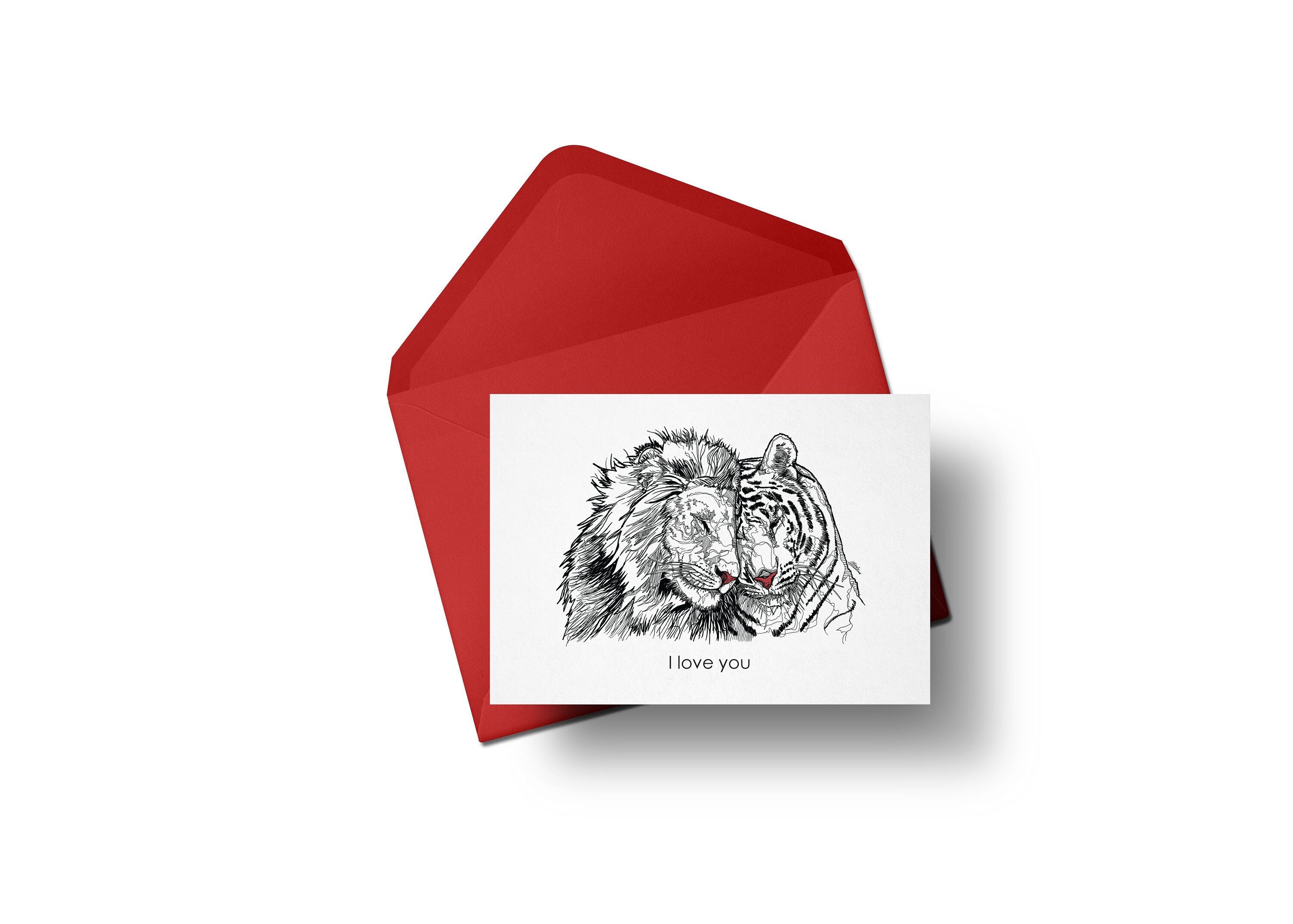 Lion and Tiger Love Card Valentine's Card I Love You - Etsy
