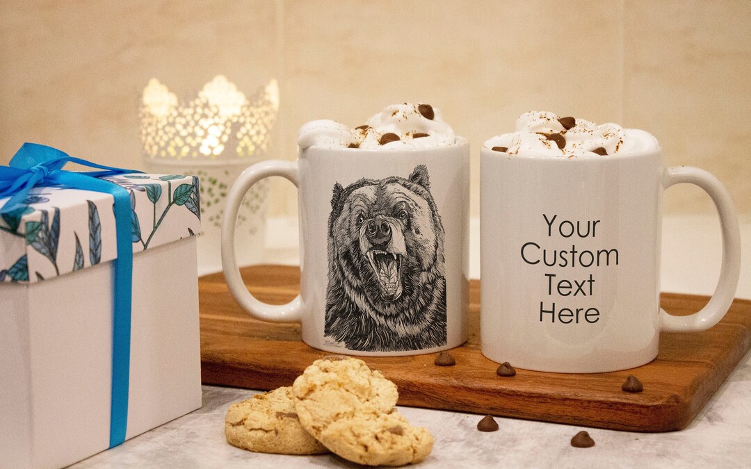 Grizzly Bear Mug, Custom Mug, Bear Line Drawing, Gift for Fathers ...