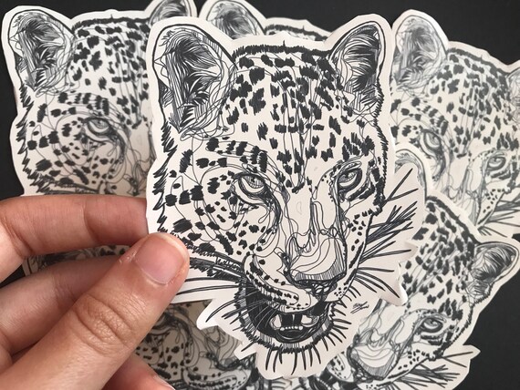 Leopard sticker linedrawing laptop decal notebook sticker | Etsy