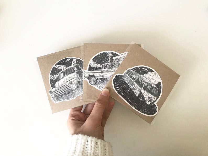 Pack of Three Cars Stickers, Laptop Decal, Car Illustration, Line ...