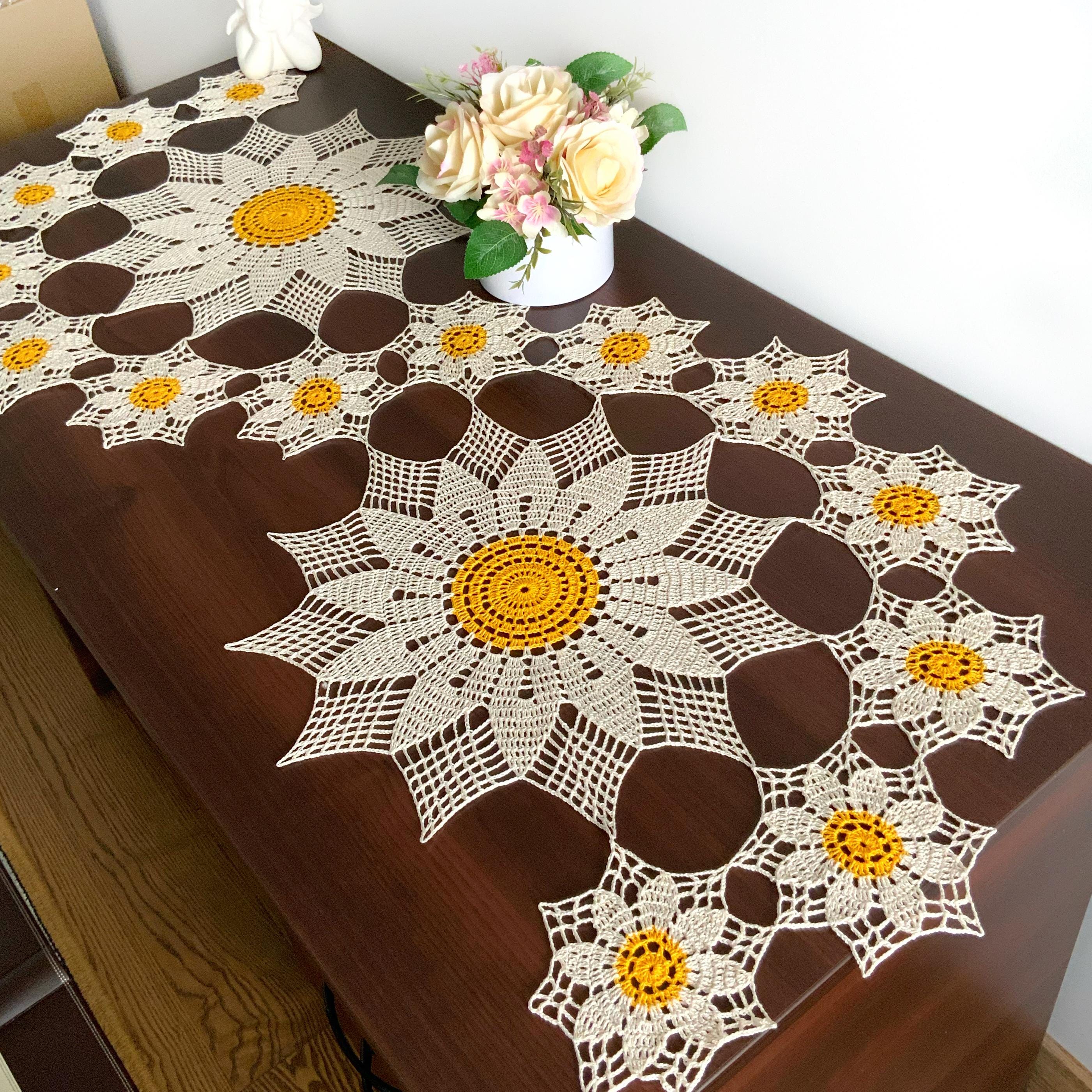 Crocheted Table Runner Patterns - Lace Crochet Doily Pattern With ...