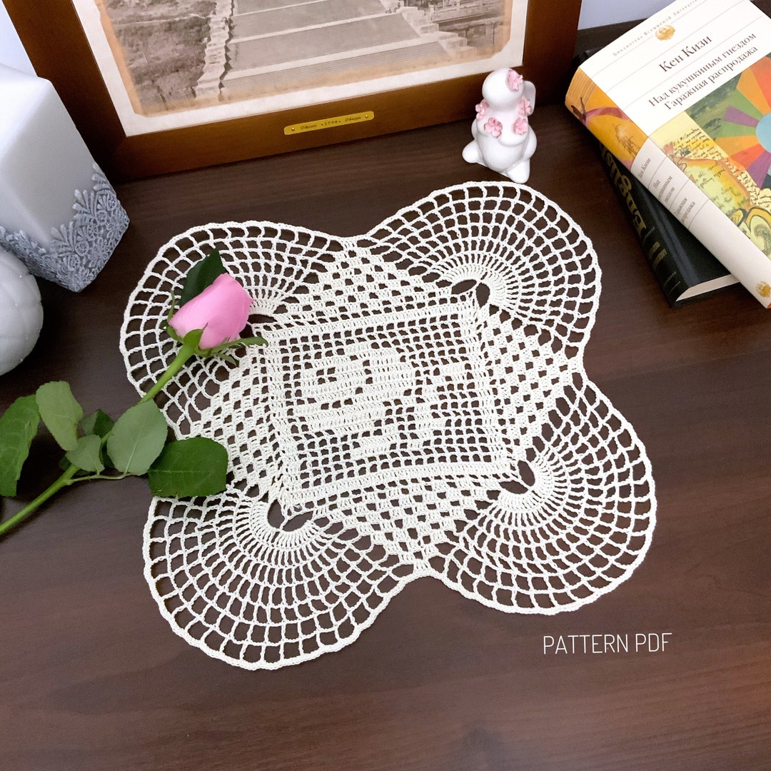 Crochet Pattern for Square Doily With Rose Center, Vintage Crochet Rose ...