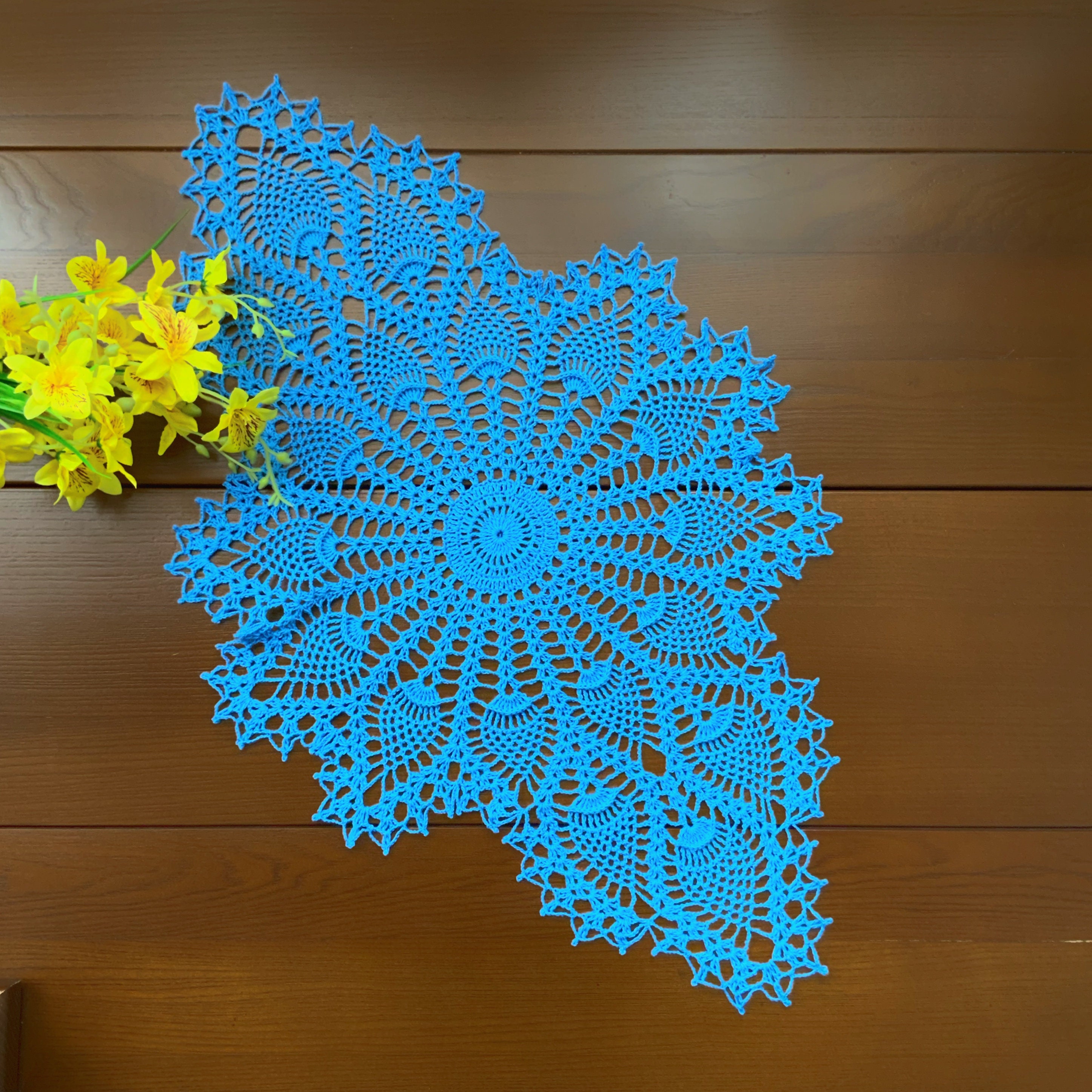 Blue crochet doily oval table runner pineapple doilies | Etsy