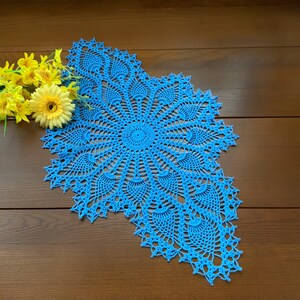 Blue Crochet Doily, Oval Table Runner, Pineapple Doilies, Lace Crochet ...