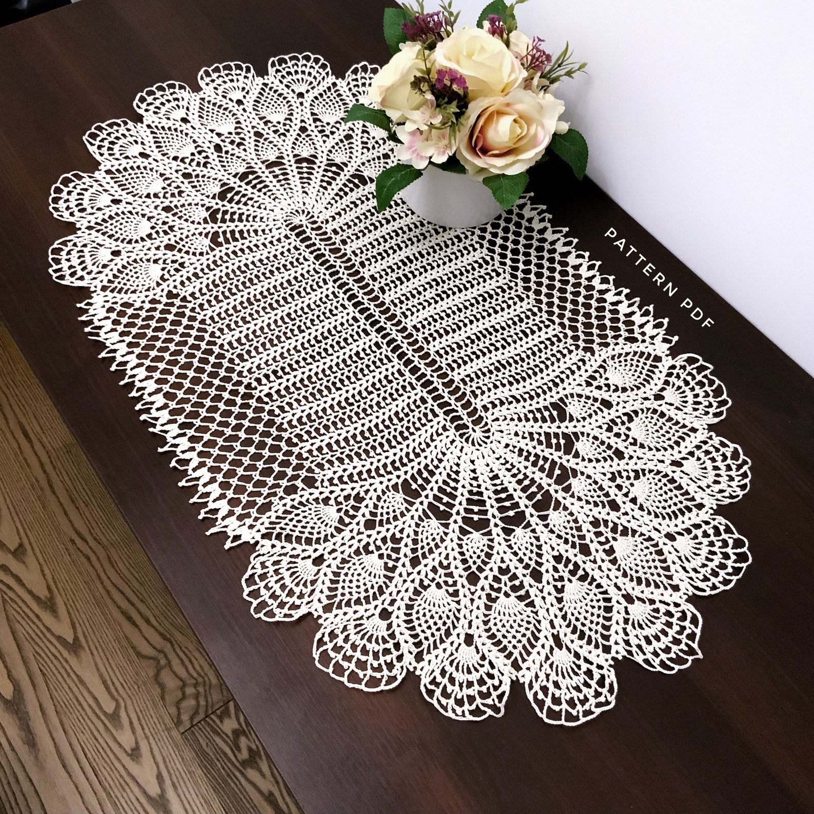 Crochet Pattern Doily, Peacock Feather Oval Doily, Pineapple Doily ...