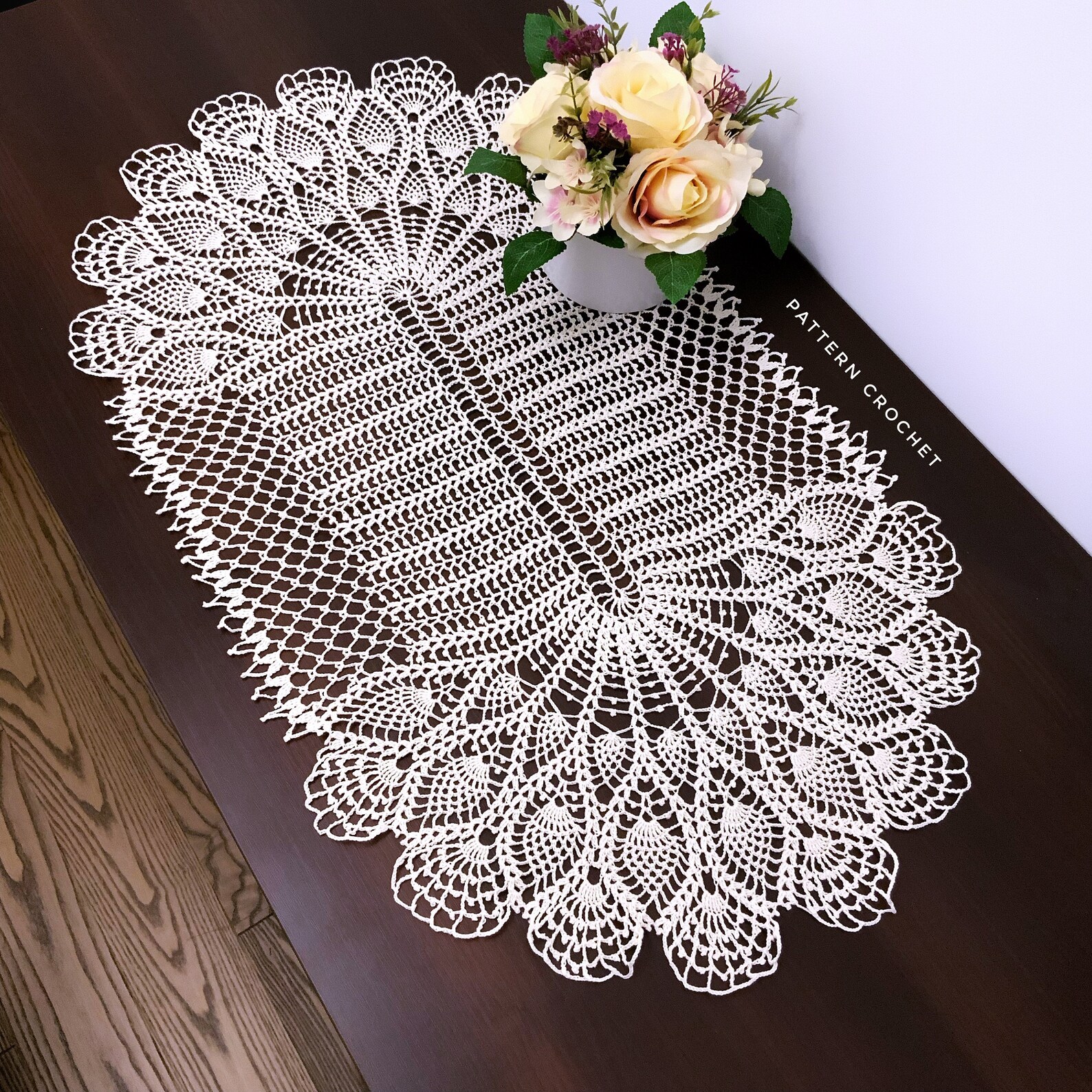 Crochet Pattern Doily, Peacock Feather Oval Doily, Pineapple Doily ...