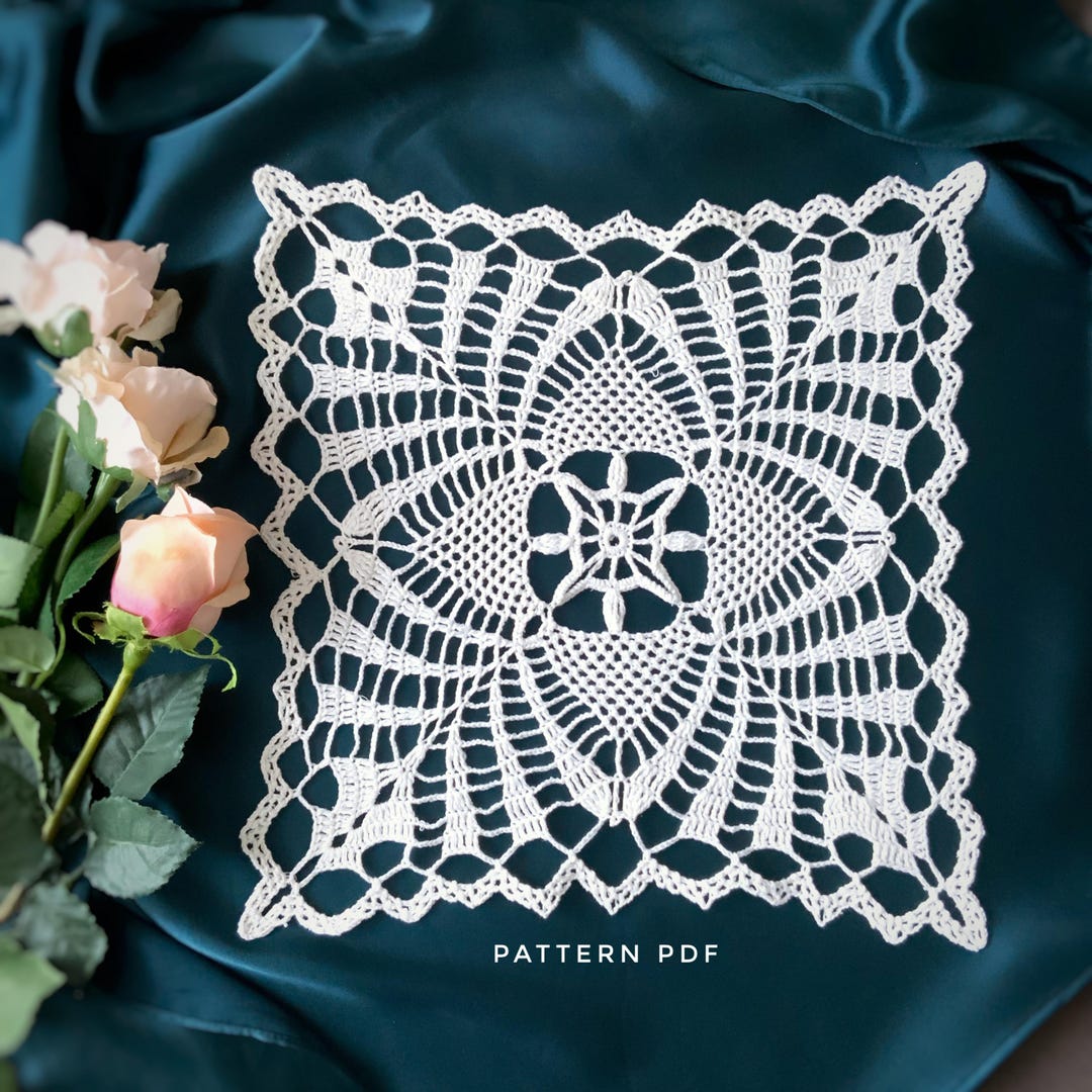 Square Doily Crochet Pattern - Crochet Lace Bedspread Pattern - Crochet ...