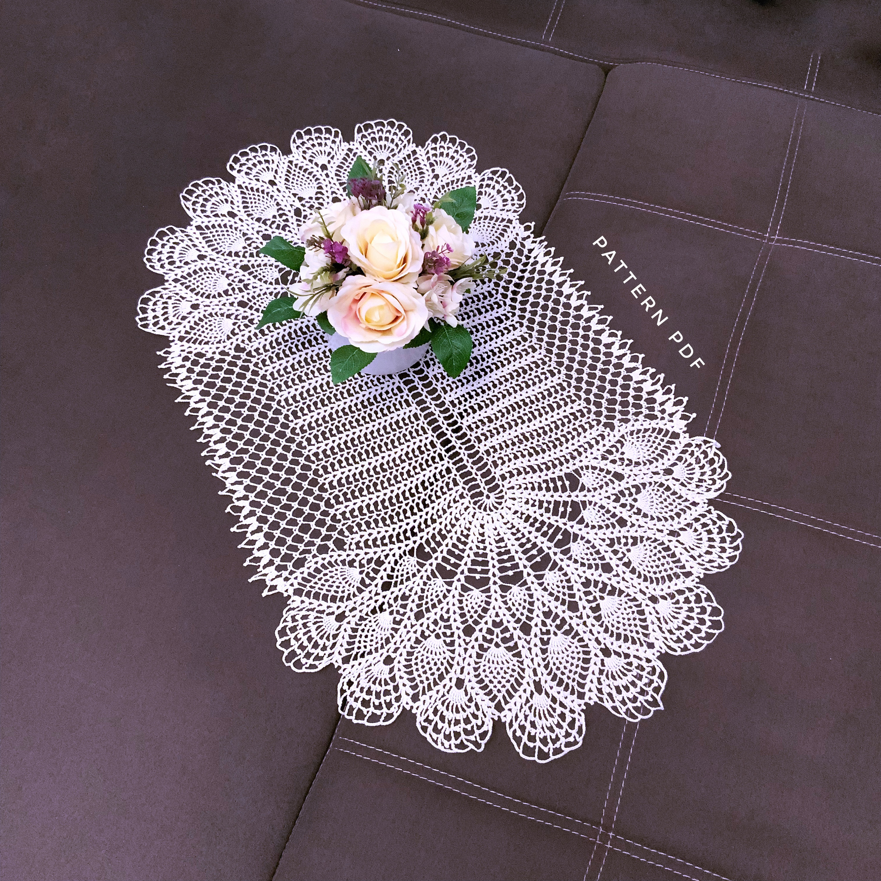 Crochet Pattern Doily, Peacock Feather Oval Doily, Pineapple Doily ...