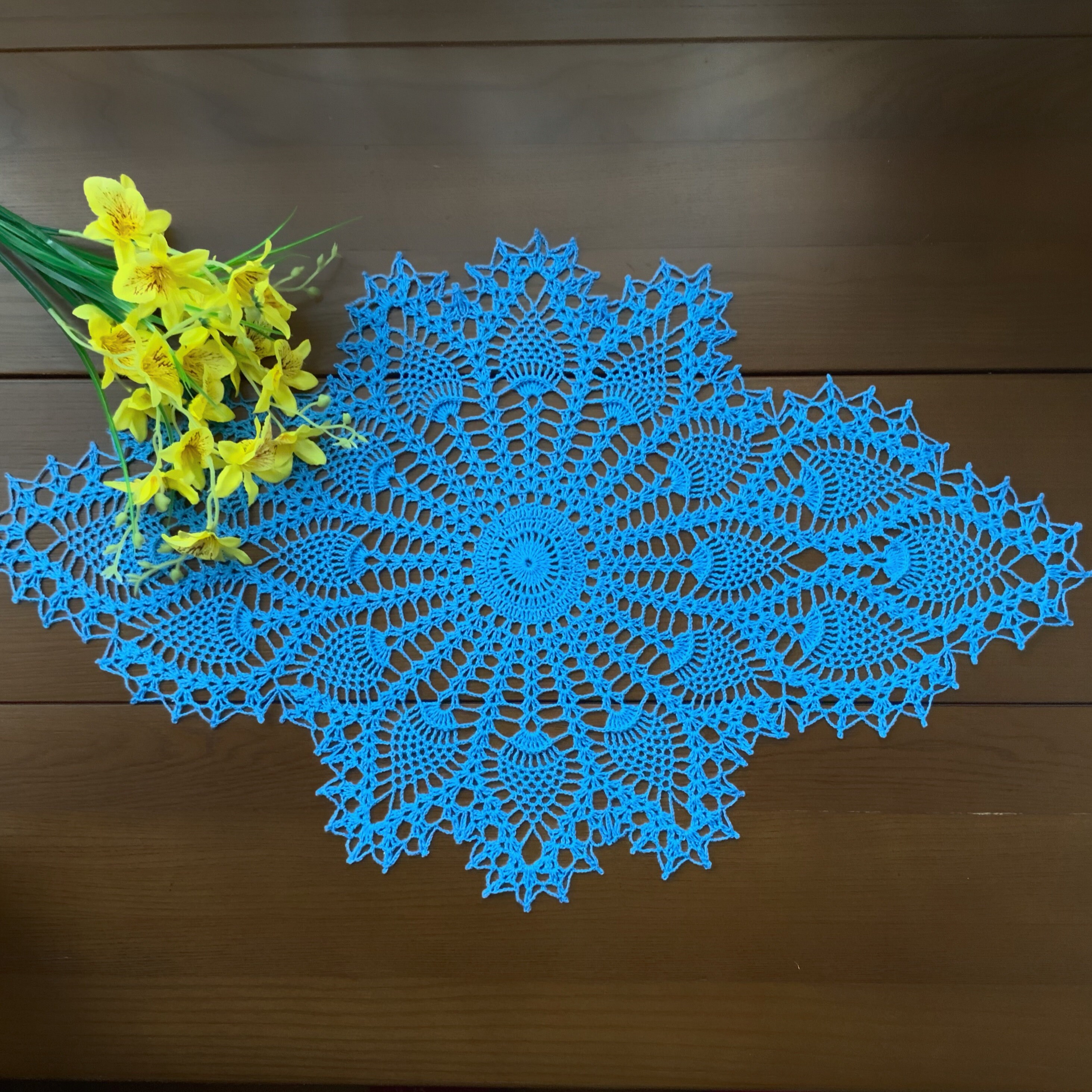 Blue crochet doily oval table runner pineapple doilies | Etsy