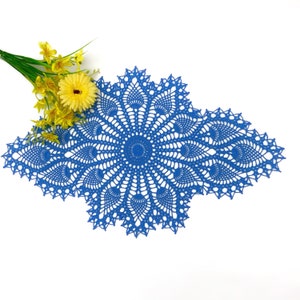 Blue Crochet Doily, Oval Table Runner, Pineapple Doilies, Lace Crochet ...