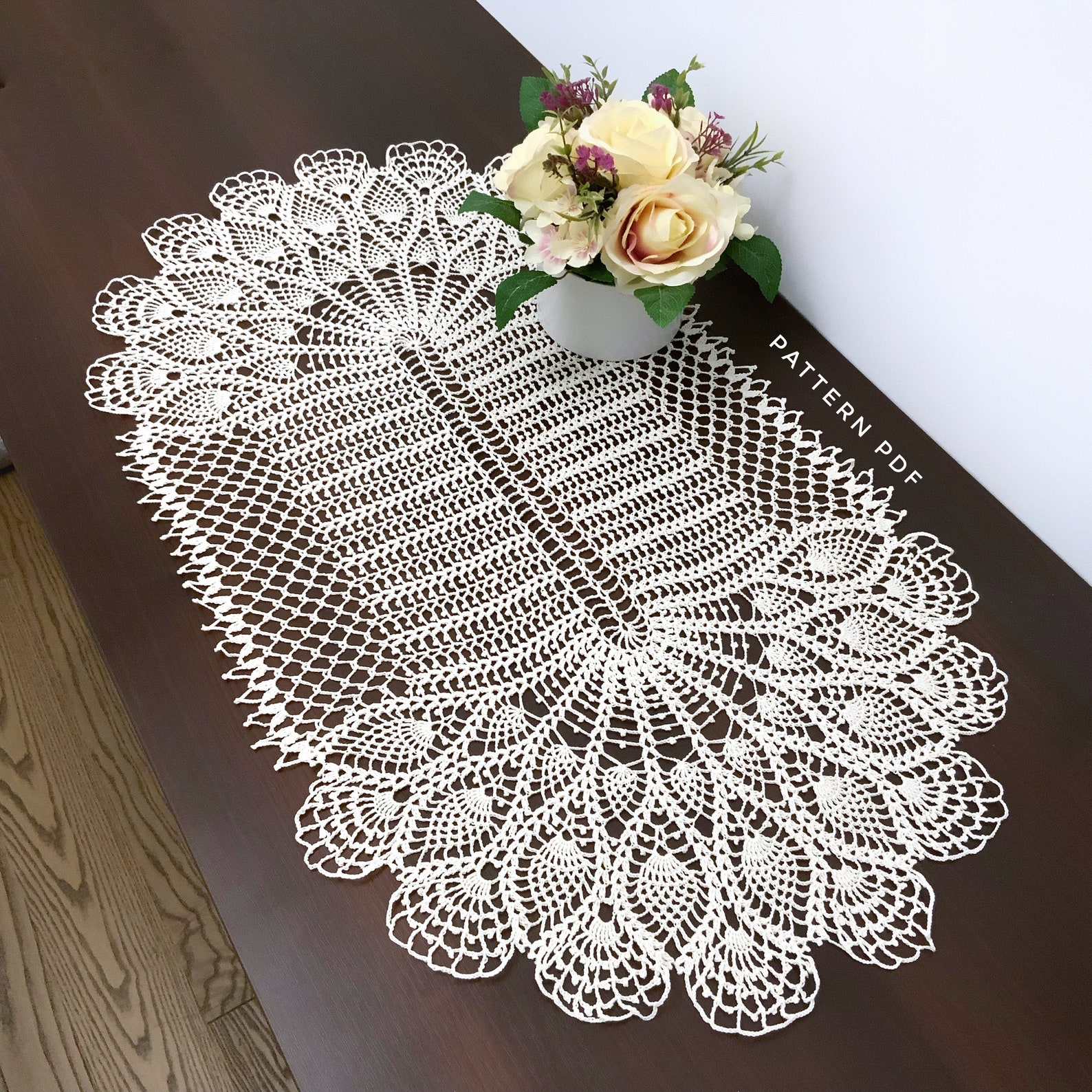 Crochet Pattern Doily, Peacock Feather Oval Doily, Pineapple Doily ...