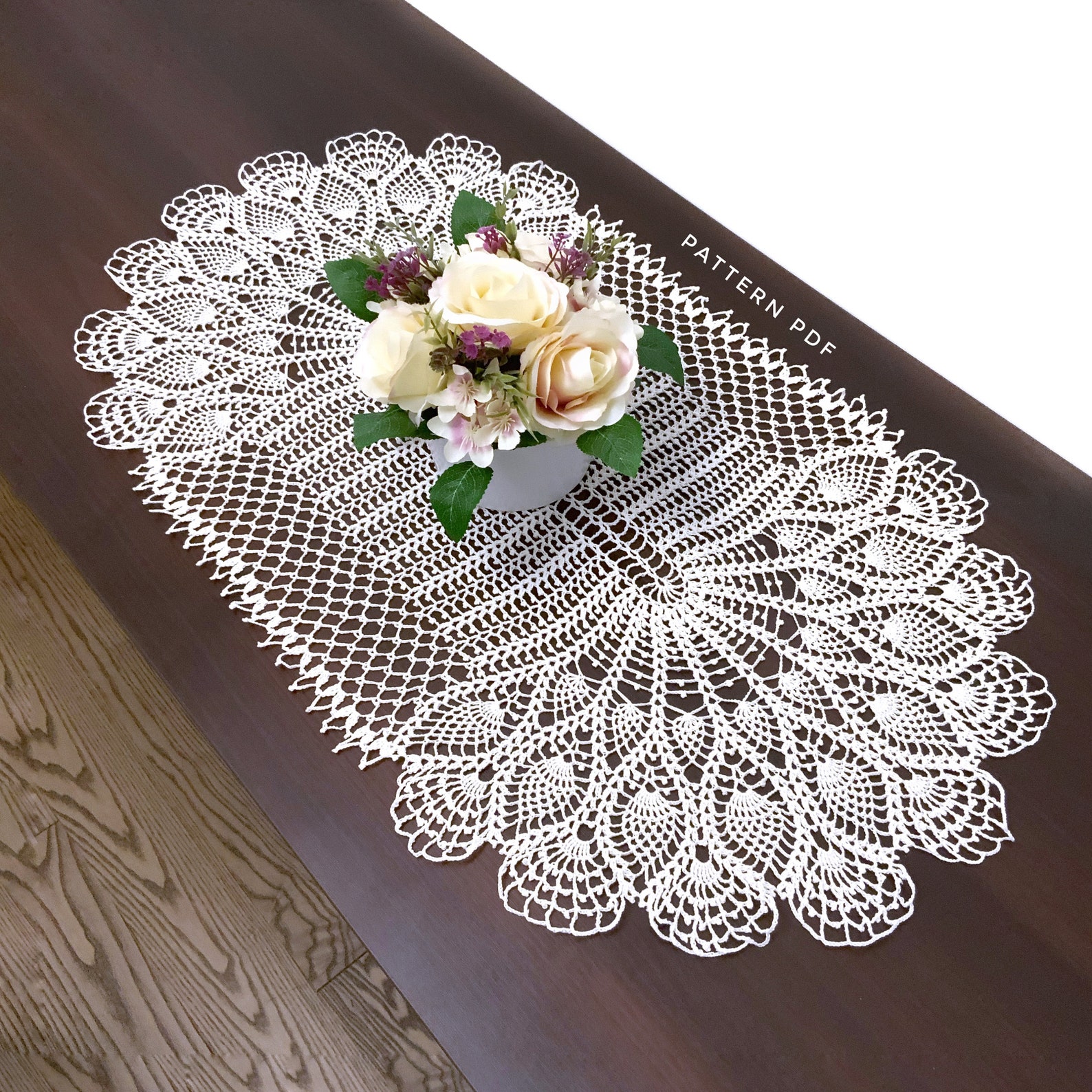Crochet Pattern Doily, Peacock Feather Oval Doily, Pineapple Doily ...
