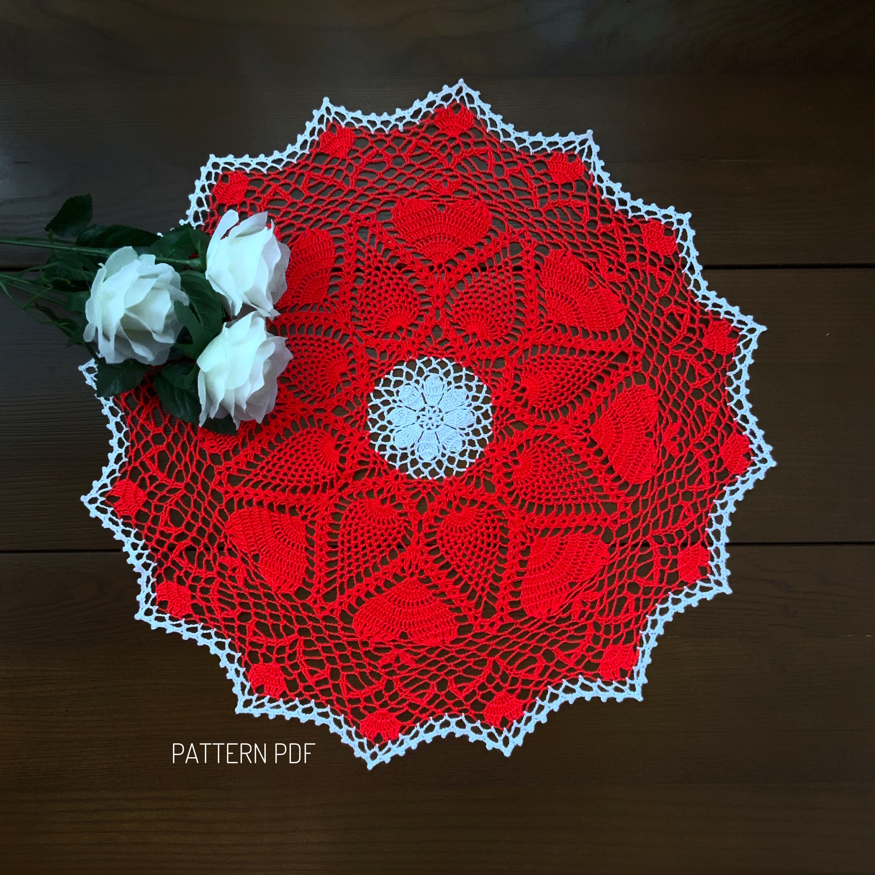 Crochet Pattern for Hearts Doily, Valentine’s Doily, Heart Pattern ...