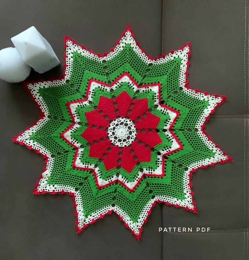 Crochet Pattern for Lace Doily, Crochet Christmas Poinsettia, Crochet ...