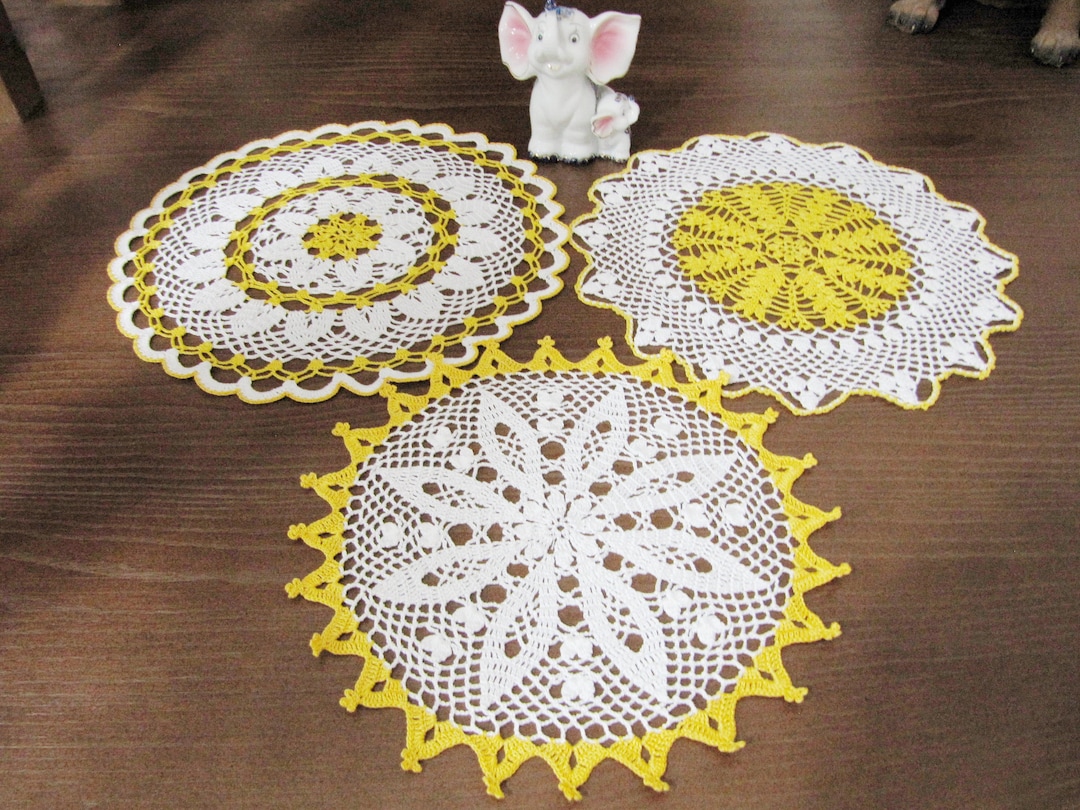 Crochet Doily Pattern Sets, Round Doily Crochet Pattern, Crochet Pattern Diagram, Set 3 Doilies ...