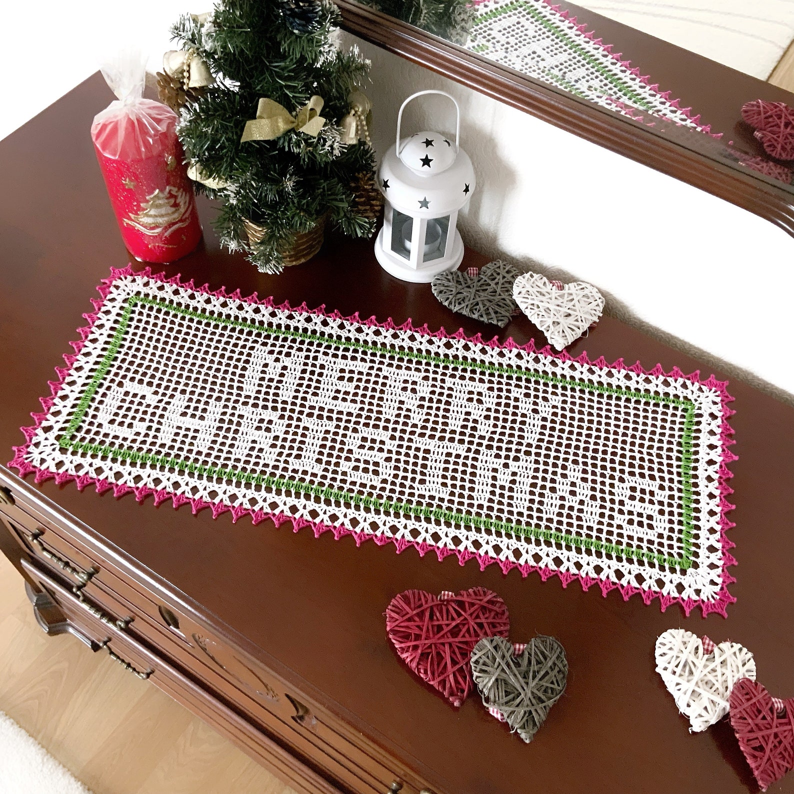 Christmas Crochet Pattern, Filet Crochet Doily, Christmas Holiday ...