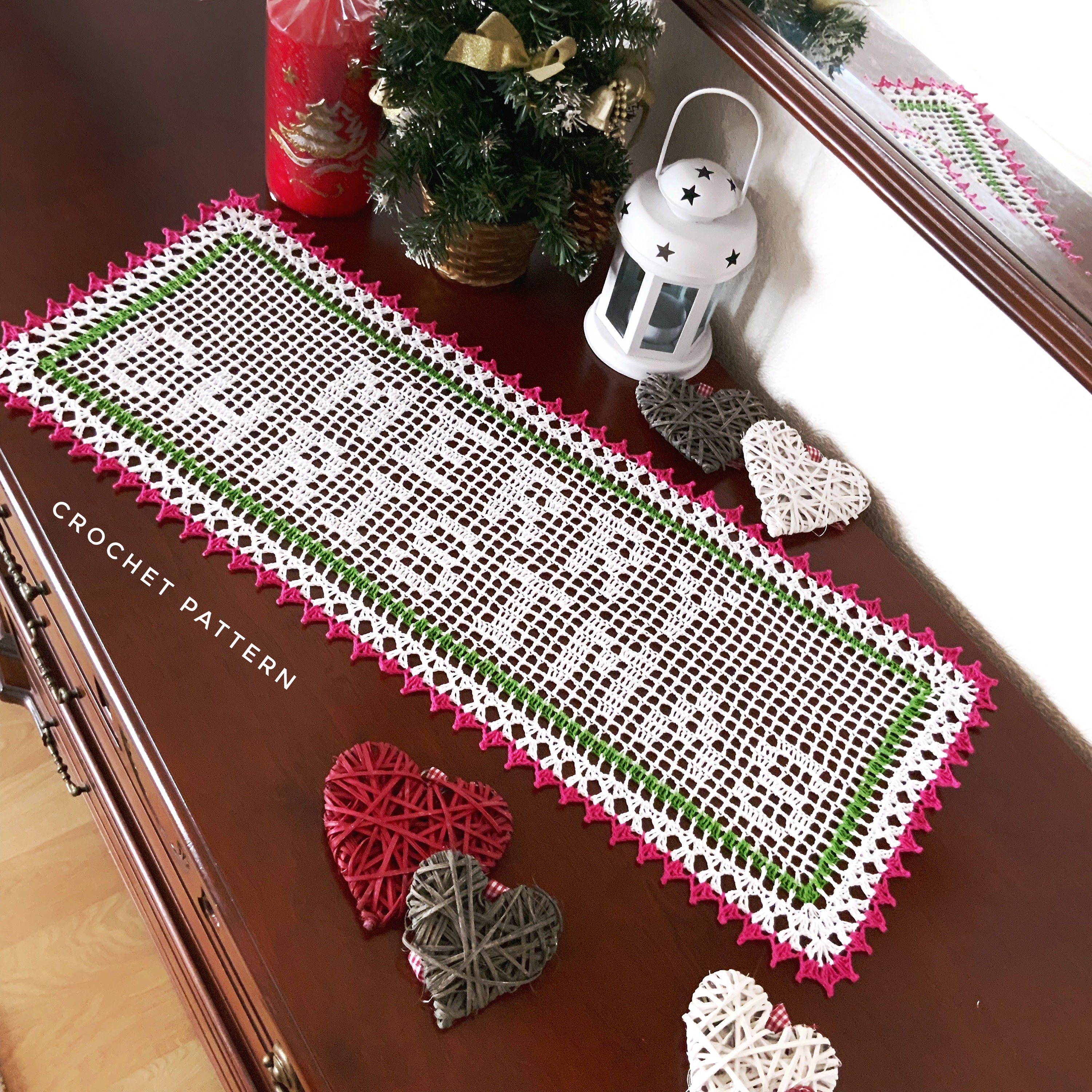Christmas Crochet Pattern, Filet Crochet Doily, Christmas Holiday ...
