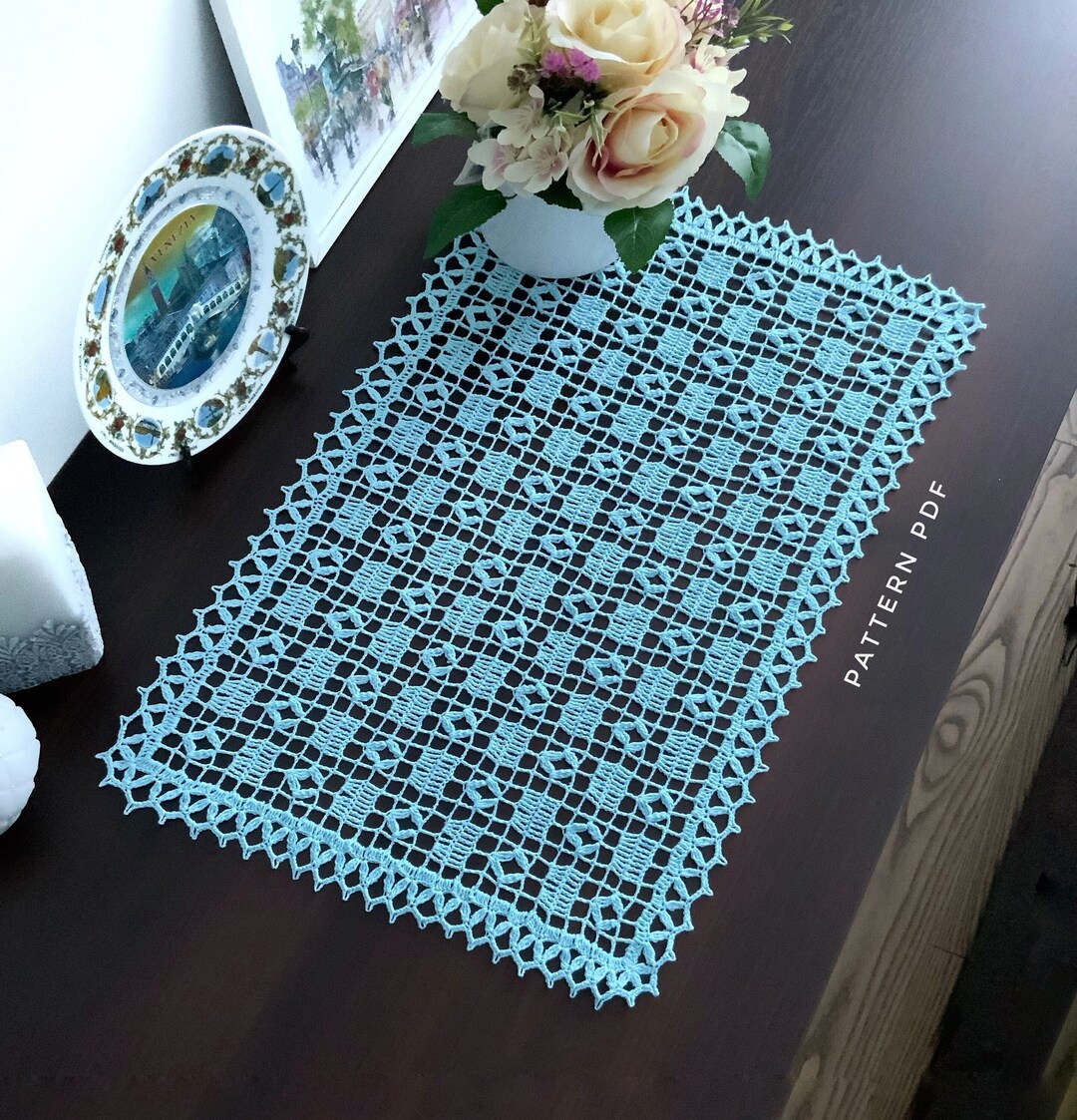 Pattern Crochet for Blue Table Runner, Doilies Crochet Pattern, Doily ...