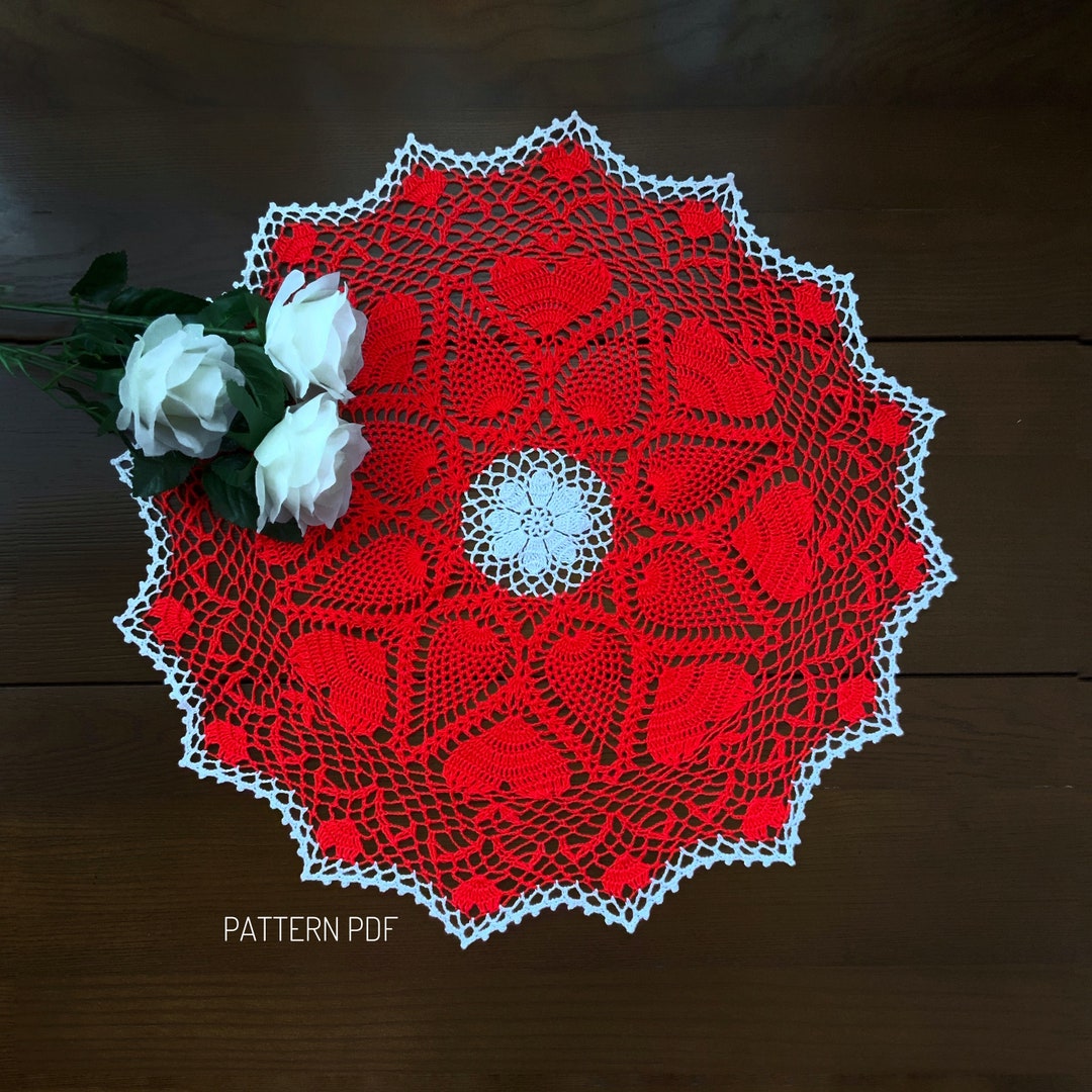 Crochet Pattern for Hearts Doily, Valentine’s Doily, Heart Pattern ...