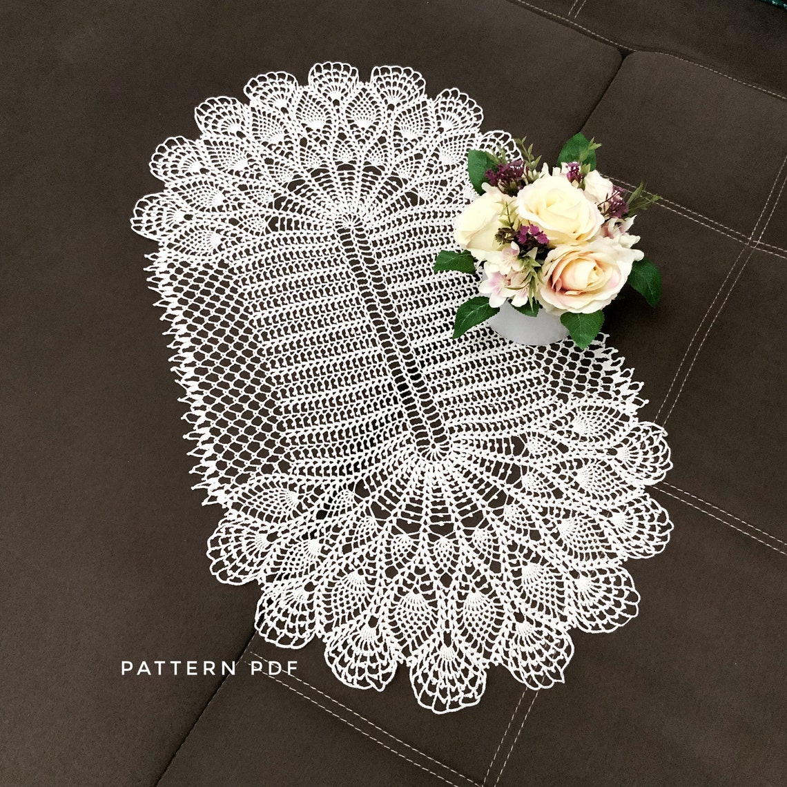 Crochet Pattern Doily, Peacock Feather Oval Doily, Pineapple Doily ...