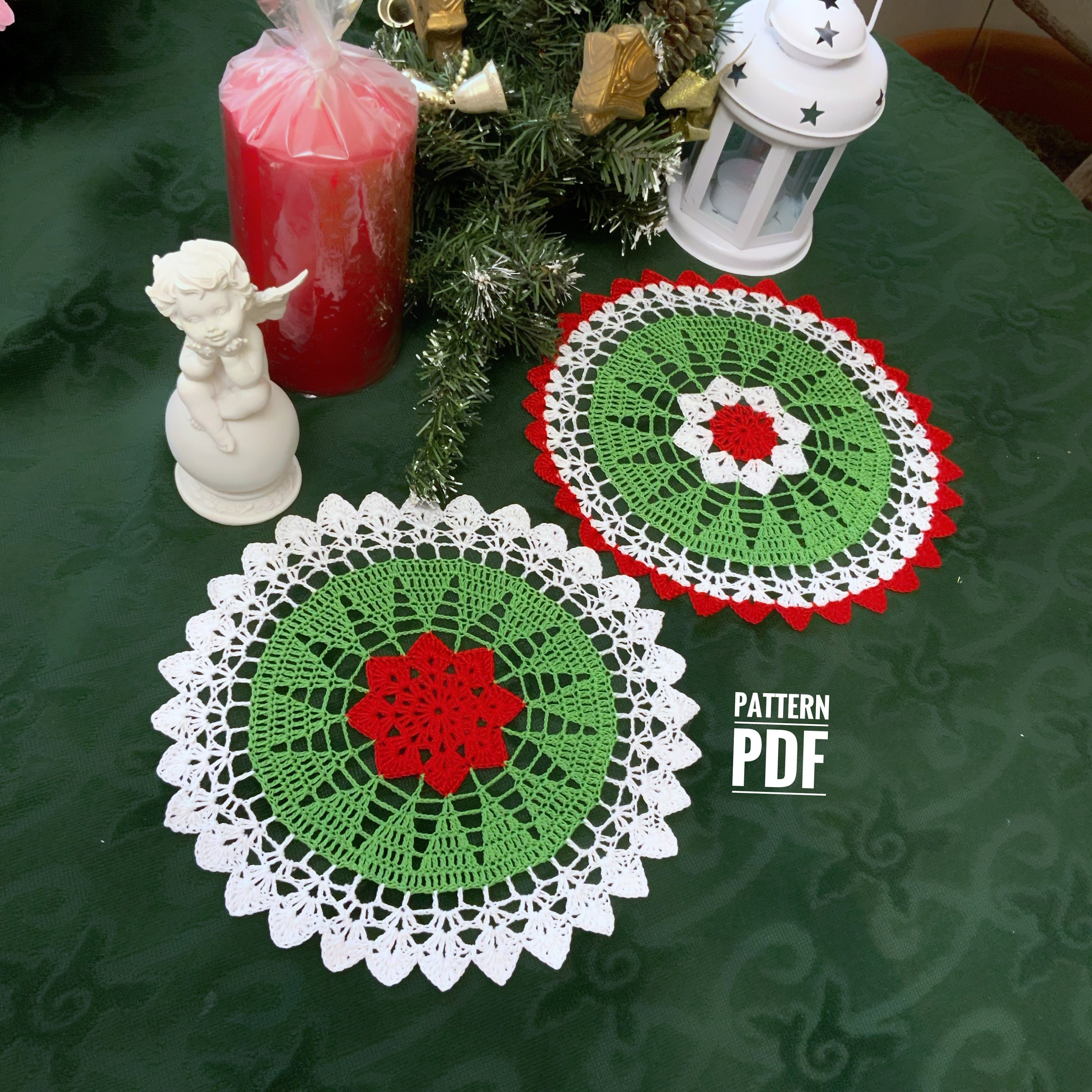 Crochet Pattern for Christmas Doily, Crochet Lace Doily, Christmas ...