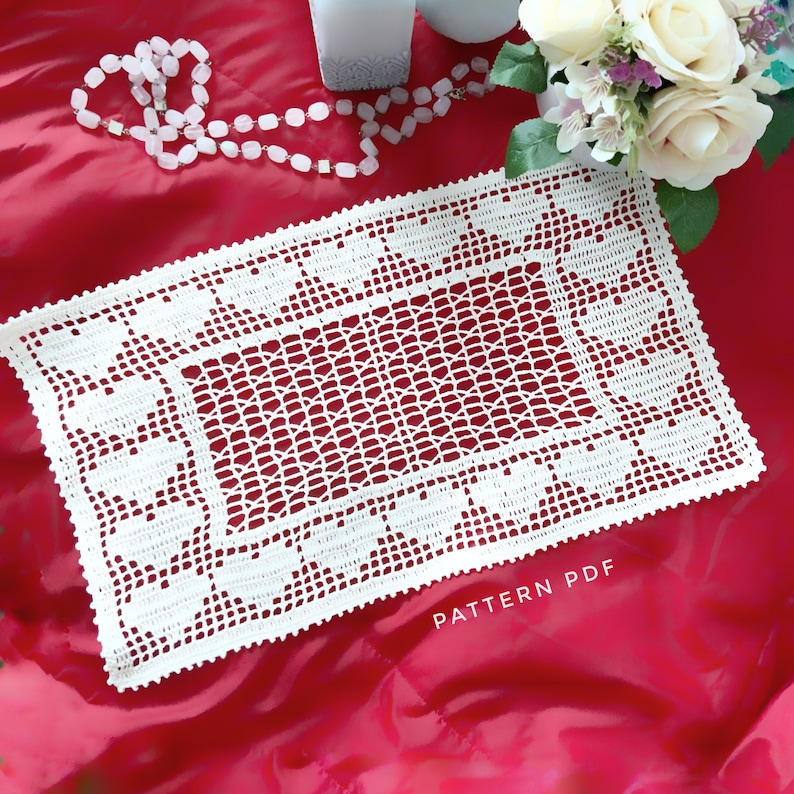 Heart Table Runner Filet Crochet Pattern Doilies and Table - Etsy