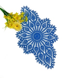 Blue Crochet Doily, Oval Table Runner, Pineapple Doilies, Lace Crochet ...