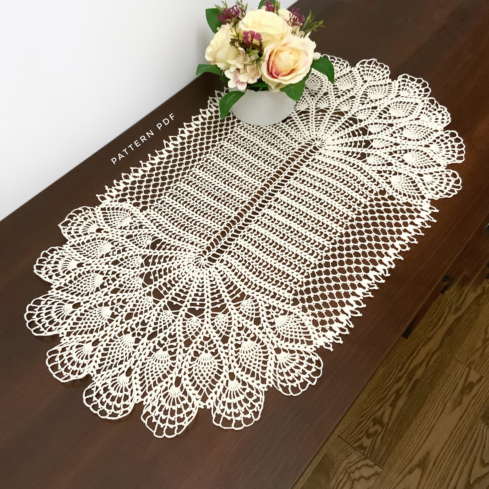 Crochet Pattern Doily, Peacock Feather Oval Doily, Pineapple Doily ...