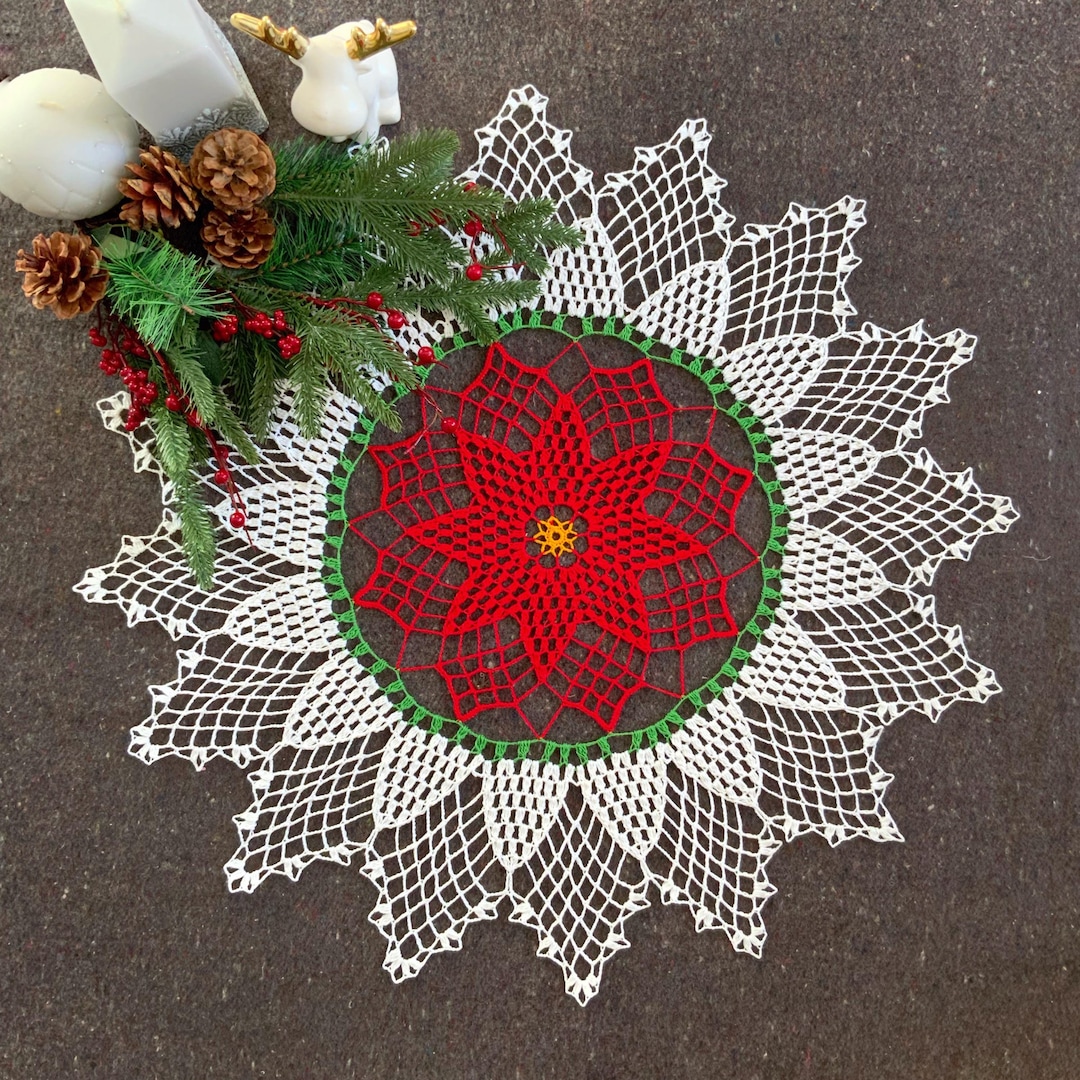 Crochet Poinsettia Doily Pattern- Christmas Crochet Patterns Doily ...