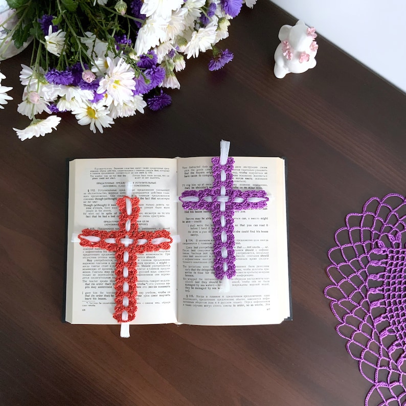 Crochet Pattern for Cross Bookmark, Bible Bookmark Patterns, Baptism ...
