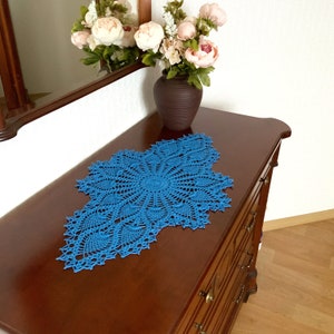 Blue Crochet Doily, Oval Table Runner, Pineapple Doilies, Lace Crochet ...