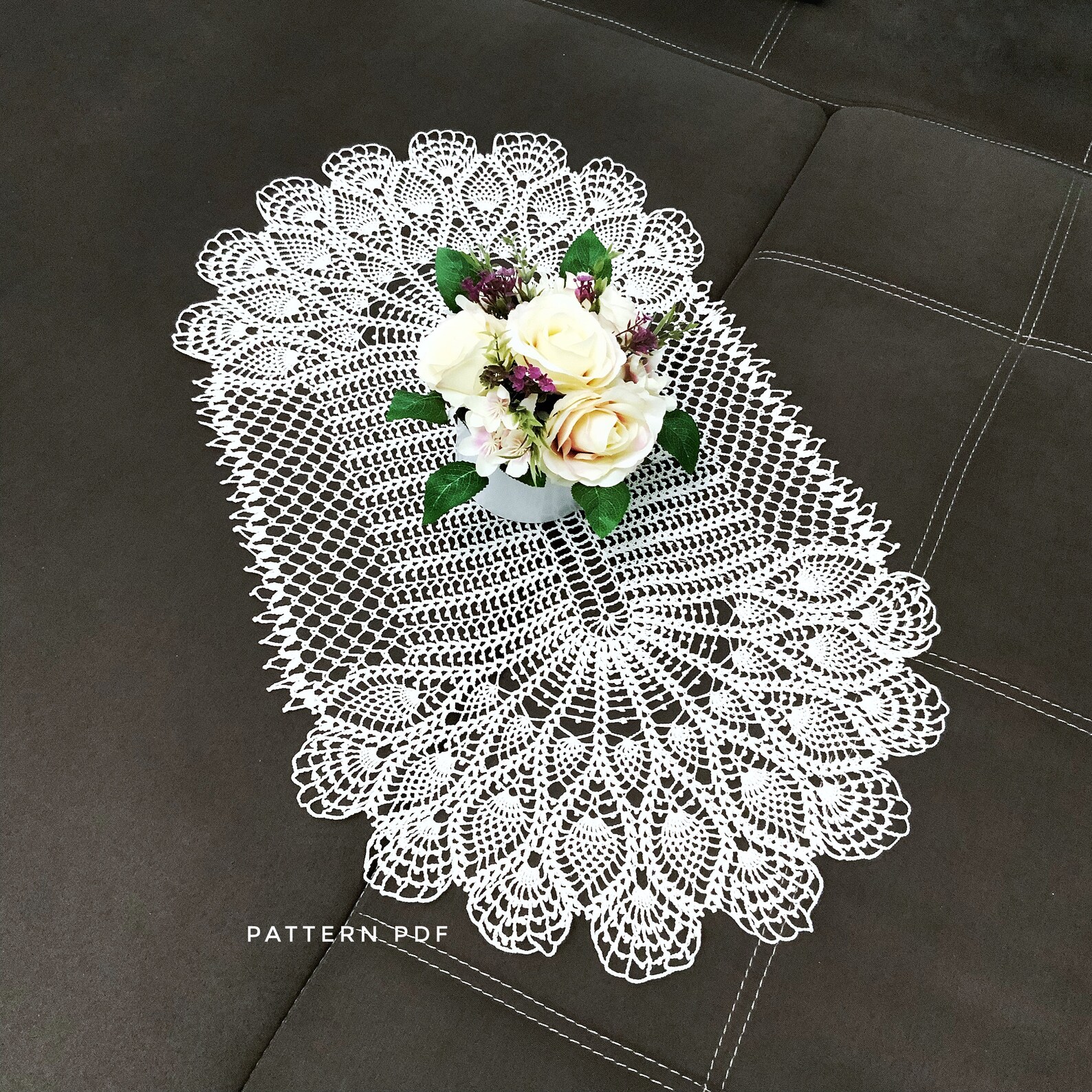 Crochet Pattern Doily, Peacock Feather Oval Doily, Pineapple Doily ...