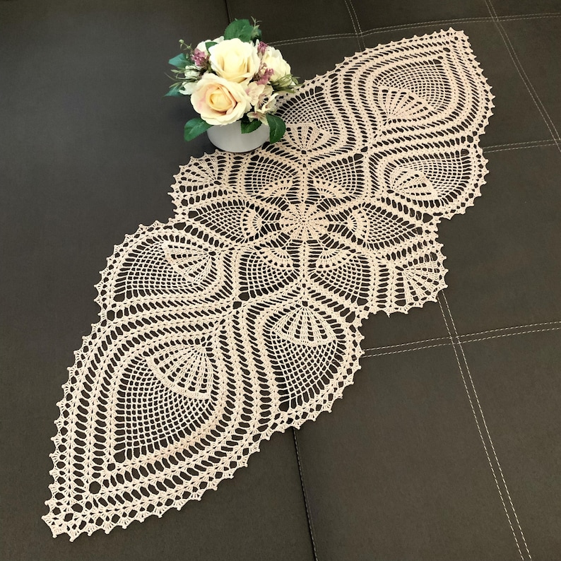 Crochet Oval Pineapple Table Runner Pattern - Crochet Diagram for ...