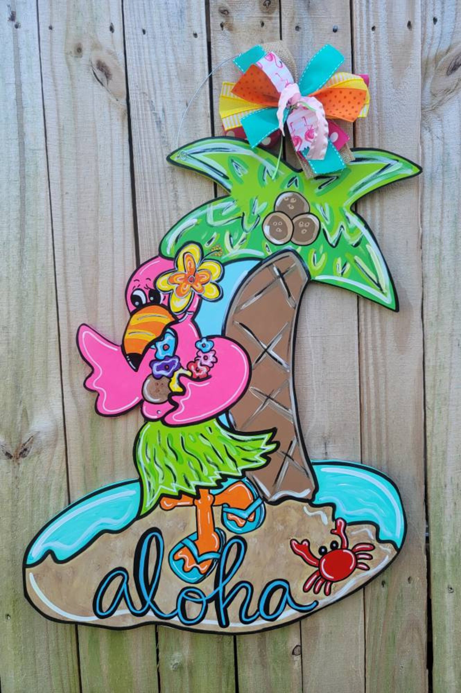 Fancy Beach Hula Flamingo Welcome Door Hanger Wreath Summer - Etsy