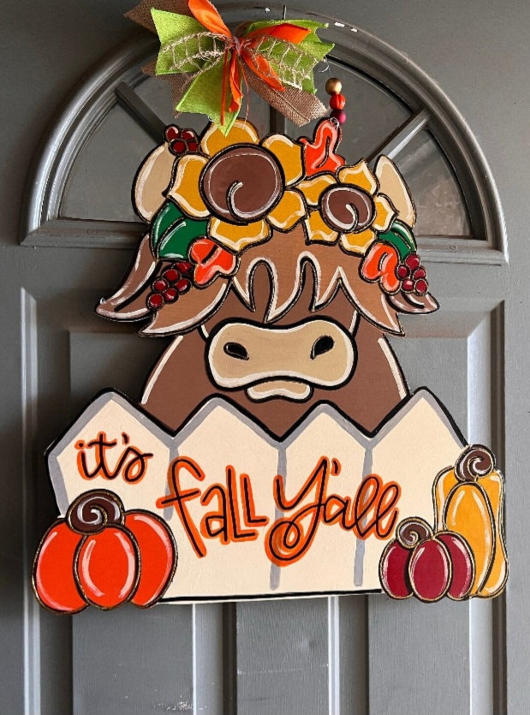 Pre Order Highland Cow With Sunflowers Pumpkins and Fence 23x21 Painted ...