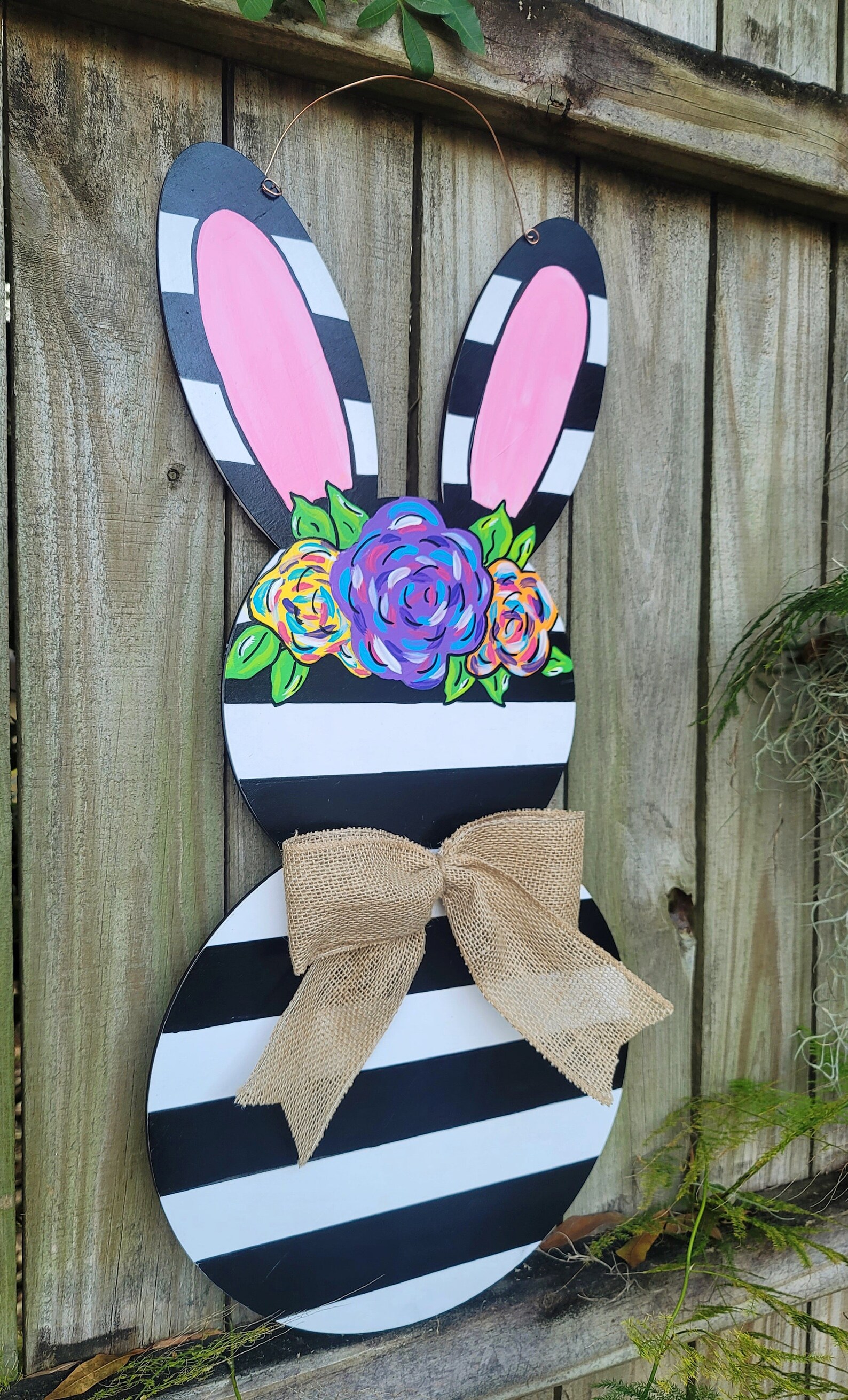 Easter Bunny Rabbit Wood Front Door Hanger Black White - Etsy