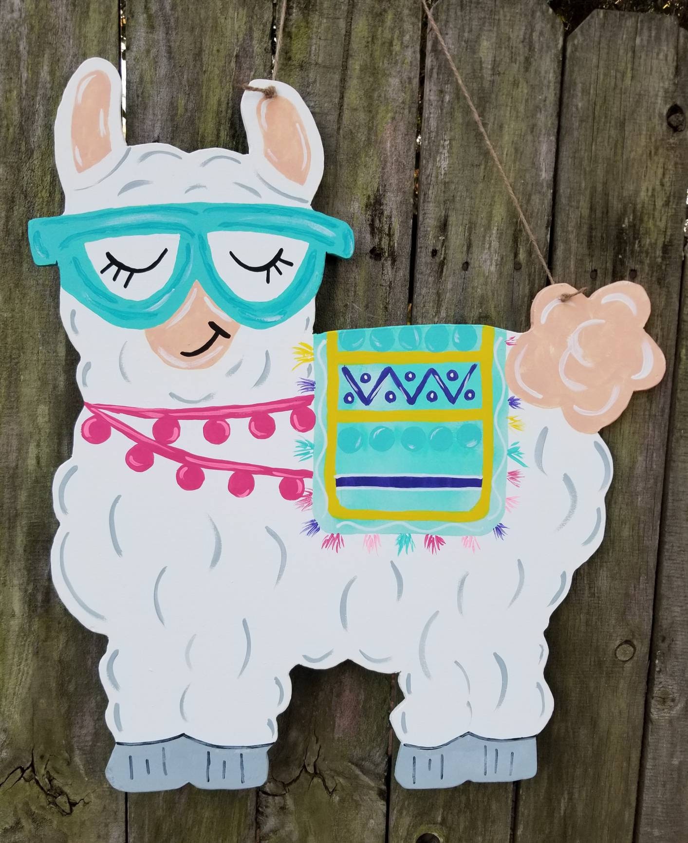 Llama With Glasses Painted Wood Front Door Hanger Sign 19 X | Etsy