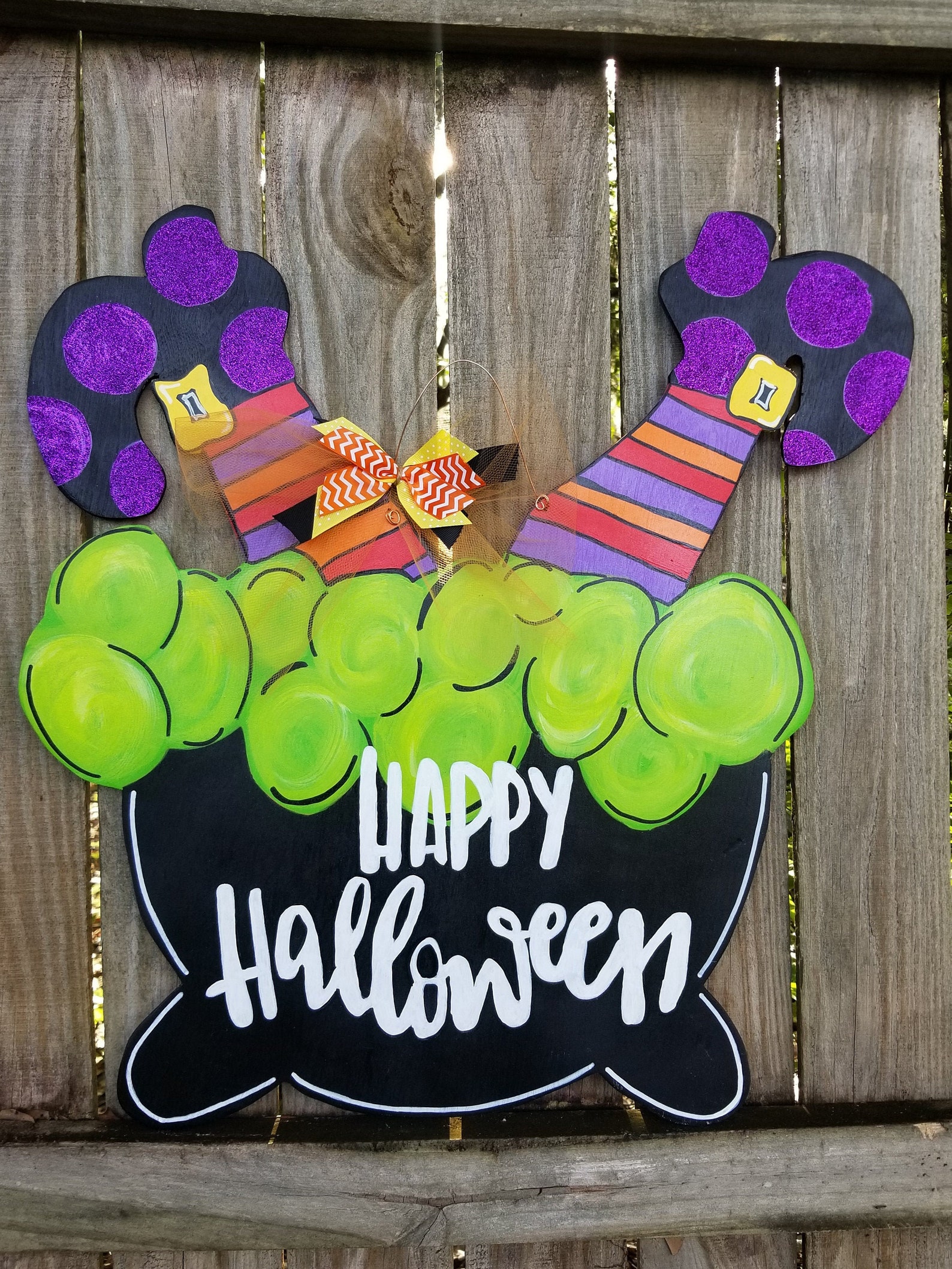 Halloween Witch Legs Cauldron Wood Door Hanger Shoes Have | Etsy