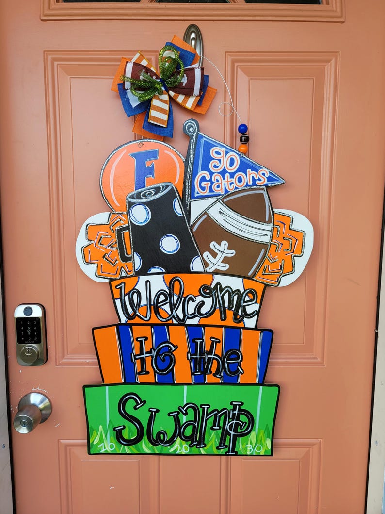 Welcome to the Swamp, 27x19 Gators, Wood Door Hanger, Pick Your Team ...
