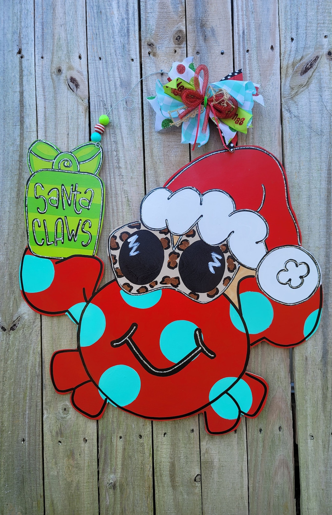 Santa Claws, 22x23, Beach Christmas, Crab Christmas Painted Door Hanger ...