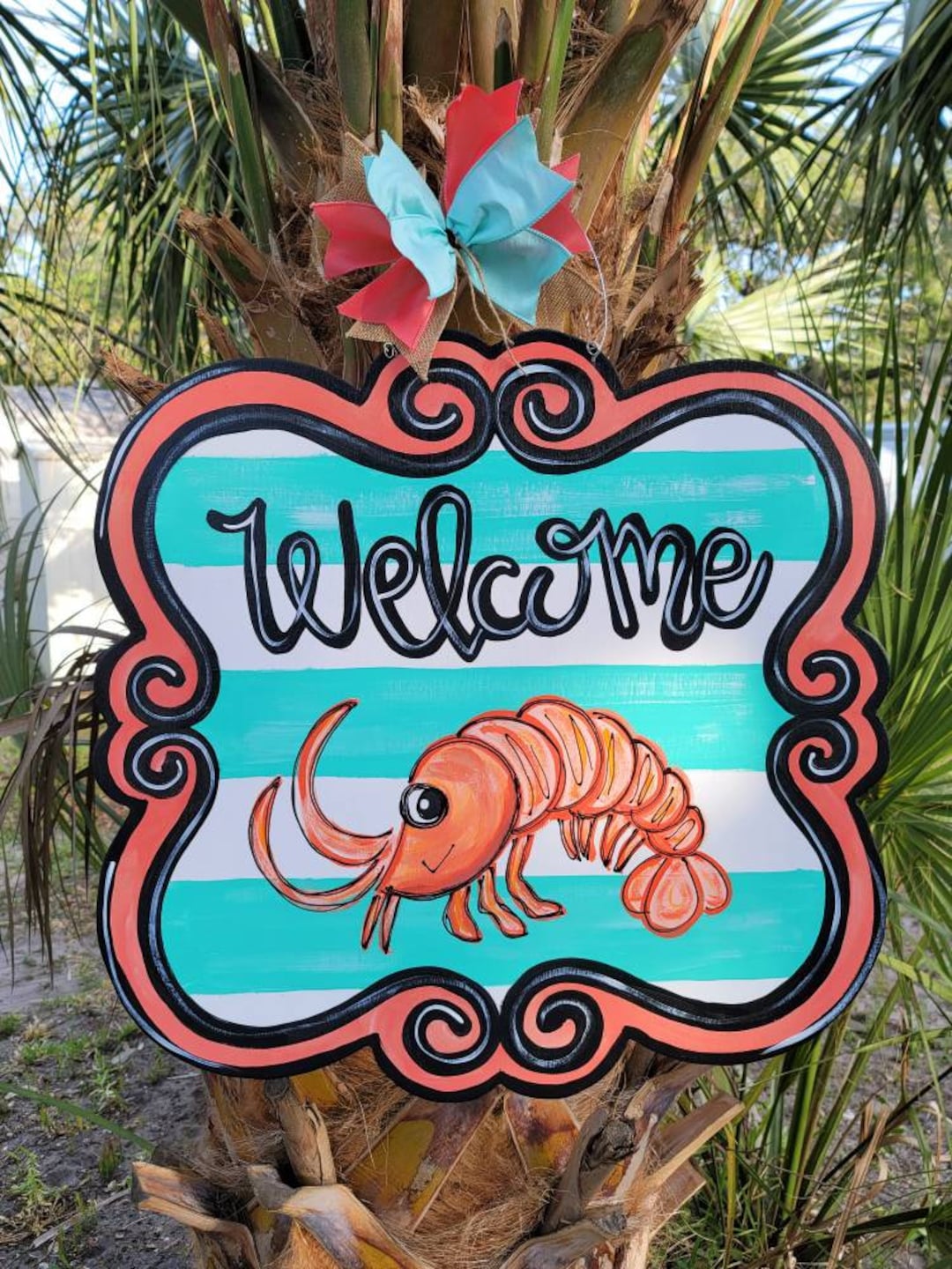 The Cutest Welcome Shrimp Door Hanger! 24" X 23", Beach Welcome Door ...