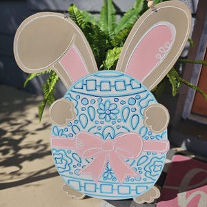 Chinoiserie Easter Bunny Egg. 31"x22", Painted Wood Door Hanger - Etsy