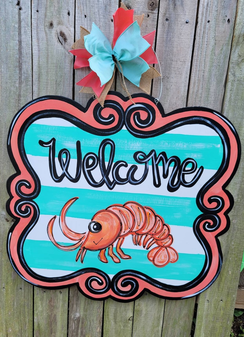 The Cutest Welcome Shrimp Door Hanger! 24" X 23", Beach Welcome Door ...